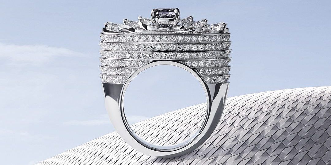 Cartier's Ondule Ring highlights a tapestry of grey-violet diamonds