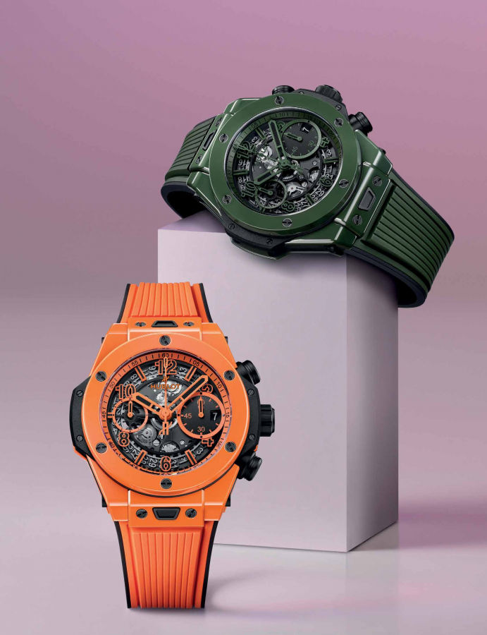 Three Big Bang Unico models showcasing HUBLOT's mastery of ceramics