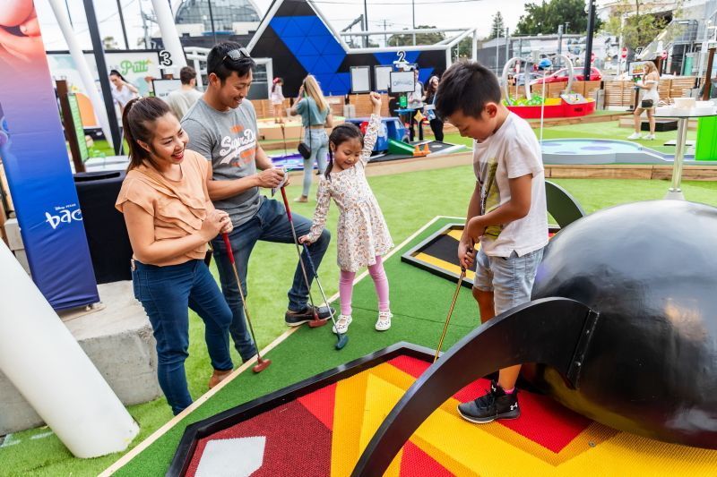 Tee off at Pixar Putt, a mini-golf course inspired by the films