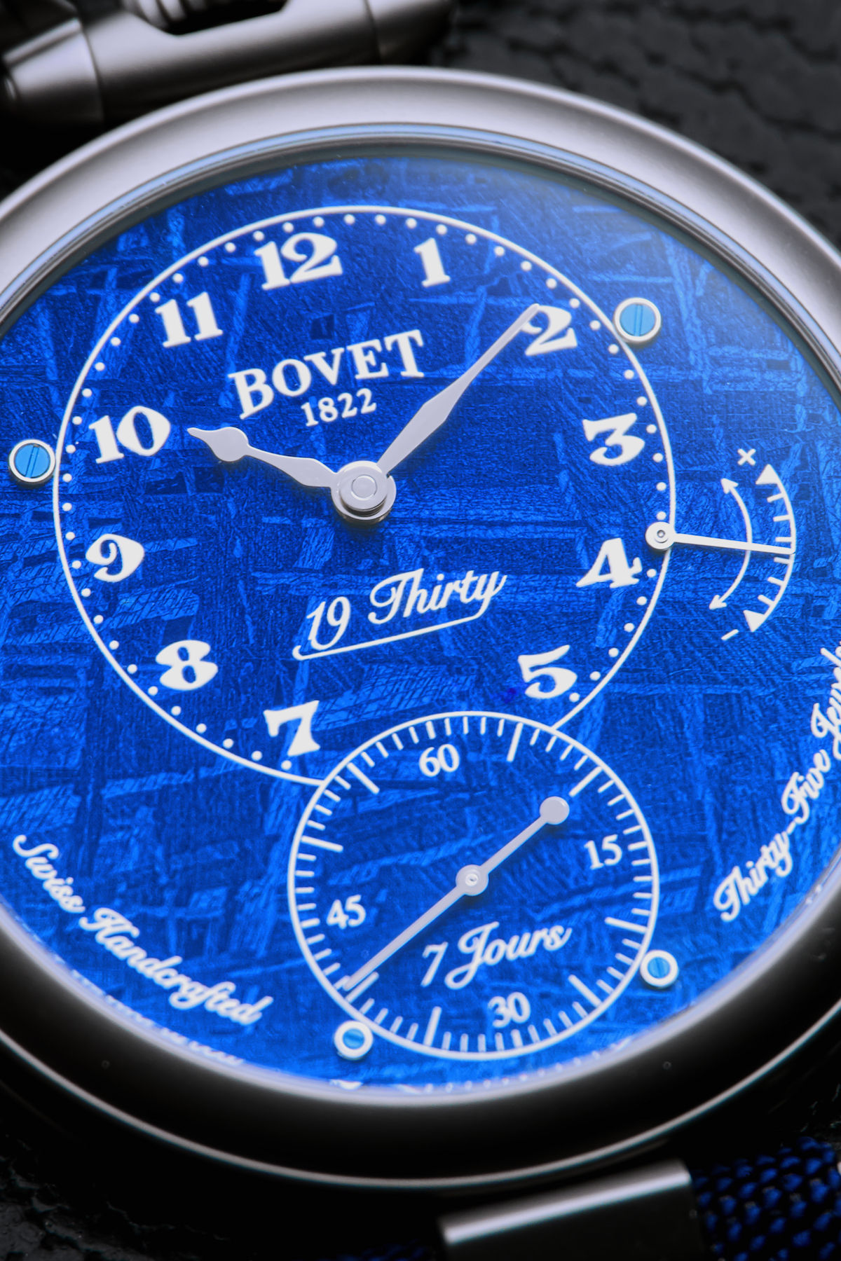Bovet 1822's 19Thirty Blue Meteorite boasts a meteorite dial
