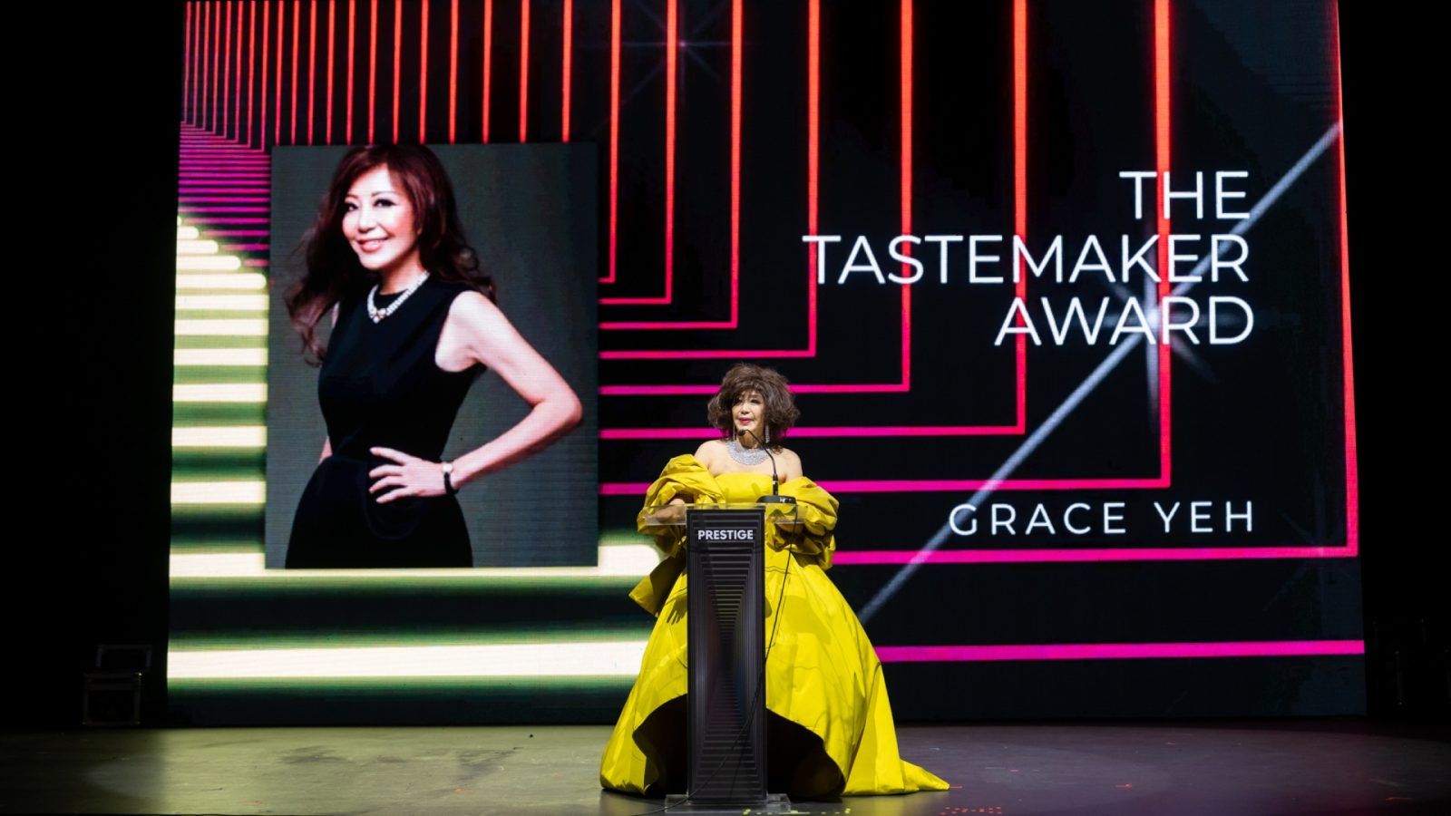 Grace Yeh receives the Tastemaker Award at the Prestige Ball 2023