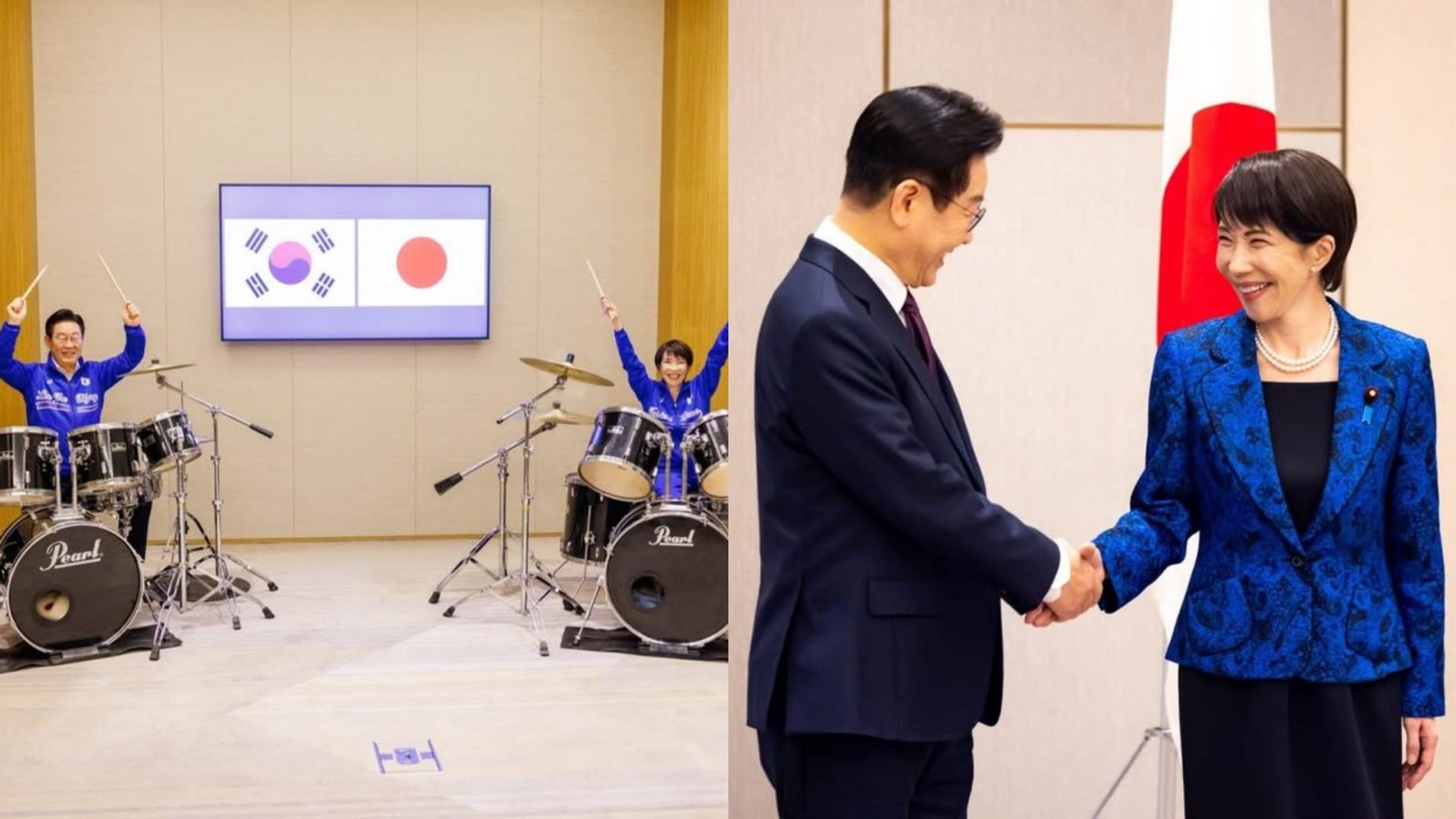 Japan PM and South Korea President play drums to 'Golden'