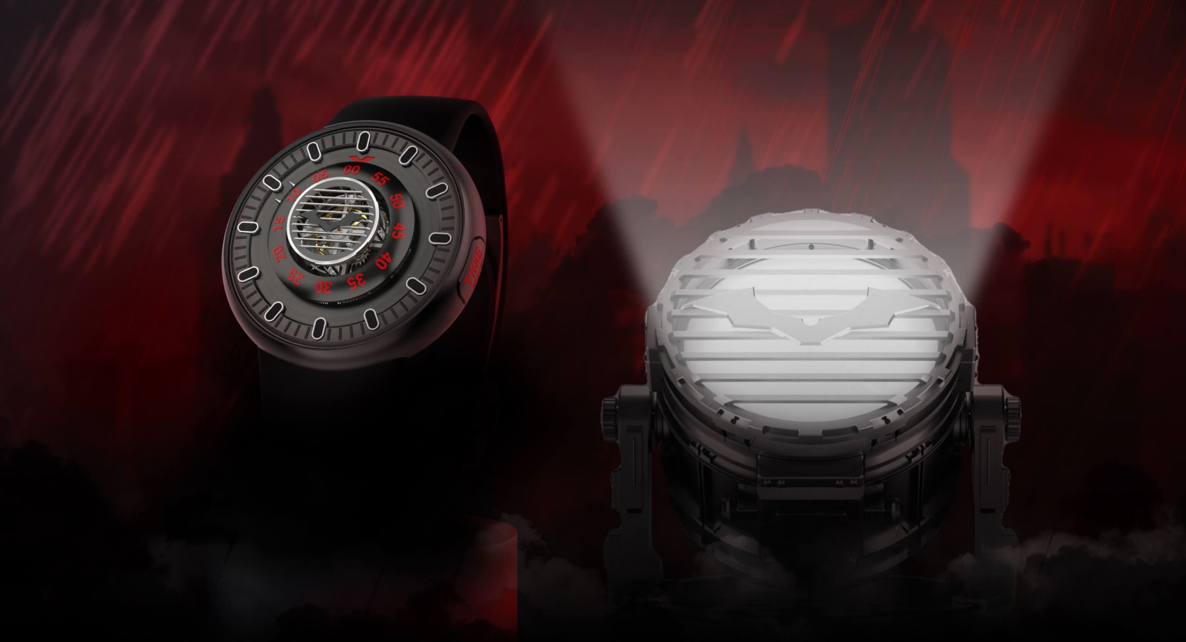 The Kross Studio ‘The Batman’ Tourbillon Watch has a bat signal spotlight